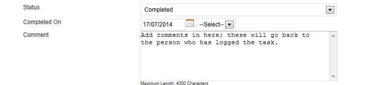 Vicinitee Help - Updating, Actioning and Closing Tasks