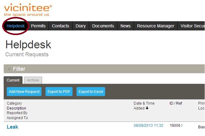 Vicinitee Help - Logging a helpdesk request - Building Manager