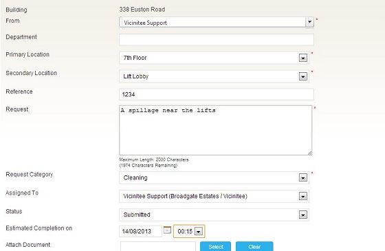 Vicinitee Help - Logging a helpdesk request - Building Manager